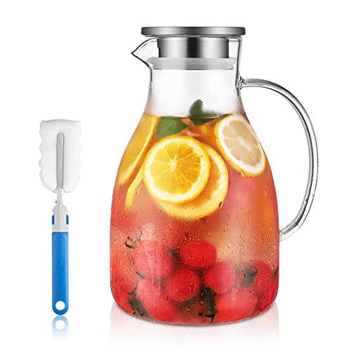 85 Ounces Glass Pitcher with Filter Lid/Water Carafe for Homemade Juice & Iced Tea,Stovetop Safe Beverage Jug