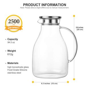 85 Ounces Glass Pitcher with Filter Lid/Water Carafe for Homemade Juice & Iced Tea,Stovetop Safe Beverage Jug