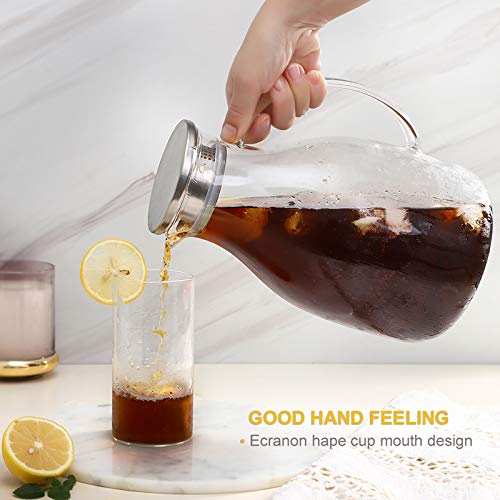 85 Ounces Glass Pitcher with Filter Lid/Water Carafe for Homemade Juice & Iced Tea,Stovetop Safe Beverage Jug