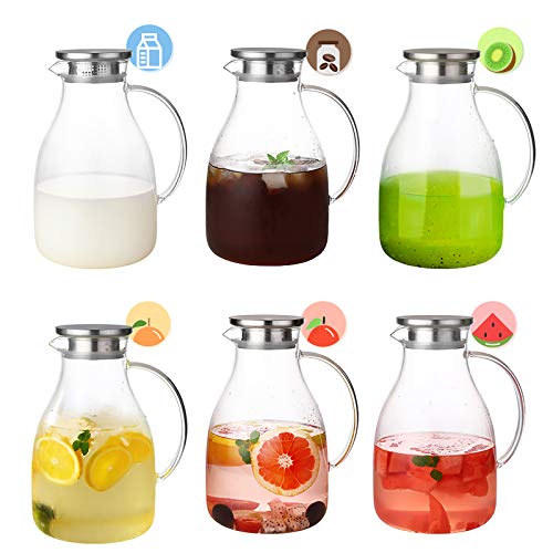 85 Ounces Glass Pitcher with Filter Lid/Water Carafe for Homemade Juice & Iced Tea,Stovetop Safe Beverage Jug