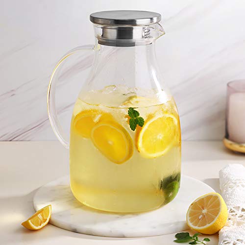 85 Ounces Glass Pitcher with Filter Lid/Water Carafe for Homemade Juice & Iced Tea,Stovetop Safe Beverage Jug