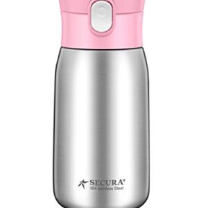 Secura Vacuum Insulated Stainless Steel Straw Water Bottle with Handle, 350ml 12oz, Pink