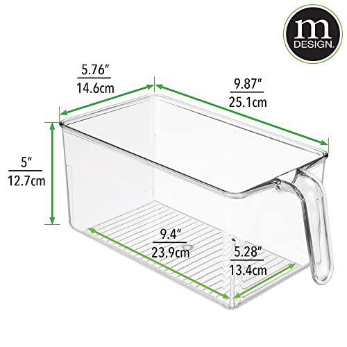 mDesign Plastic Kitchen Pantry Cabinet Refrigerator Storage Organizer Bin Holder with Front Handle - for Organizing Individual Packets, Snacks, Produce, Pasta - BPA Free - Medium, 4 Pack - Clear