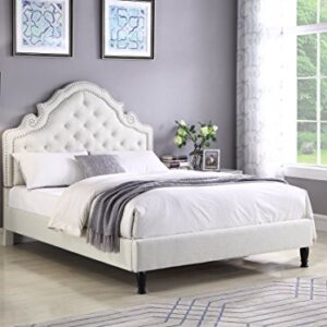 HomeLife Premiere Classics 51" Tall Platform Bed with Cloth Headboard and Slats - Full (Light Beige Linen)