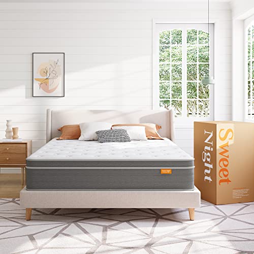 Sweetnight Hybrid Mattress, 10 Inch Full-Size Mattress In a Box - Sleep Cooler with Euro Pillow Top Gel Memory Foam, Individually Wrapped Pocket Springs Hybrid Mattresses for Motion Isolation