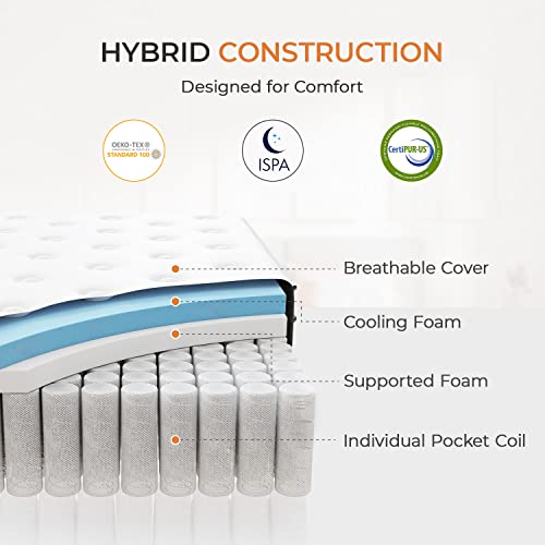 Sweetnight Hybrid Mattress, 10 Inch Full-Size Mattress In a Box - Sleep Cooler with Euro Pillow Top Gel Memory Foam, Individually Wrapped Pocket Springs Hybrid Mattresses for Motion Isolation