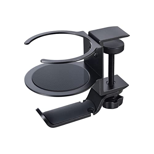 2-in-1 Desk Mount Cup Holder and Headphone Holder - Black