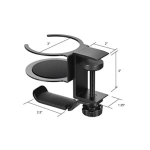 2-in-1 Desk Mount Cup Holder and Headphone Holder - Black