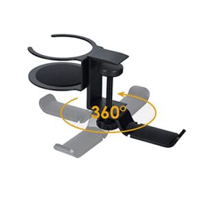 2-in-1 Desk Mount Cup Holder and Headphone Holder - Black