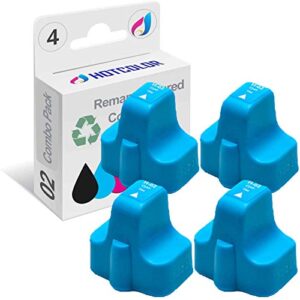 hotcolor 4 pack 02 02xl cyan remanufactured inkjet cartridges for hp 02xl hp02xl hp 02 cyan c8771wn#140 ink cartridge