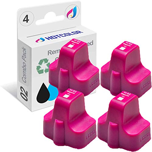 HOTCOLOR 4 Pack 02 02XL Magenta Remanufactured Inkjet Cartridges for HP 02XL HP02XL HP 02 Magenta C8772WN#140 Ink Cartridge