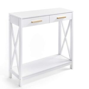 prosumer's choice white 2-tier 2-drawer compact sofa and console table, elegant entryway, hallway,foyer, accent side table for living room, office, corridor