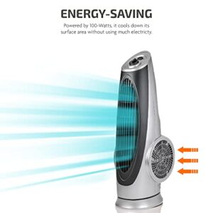 Ovente Portable Electric 30.4 Inch 90° Oscillating Tower Fan with 3 Speeds controlled by Manual Analog Knob with Low-Noise Technology Cool Air Breeze, Indoor, Bedroom, Home, Office, Silver TF87S