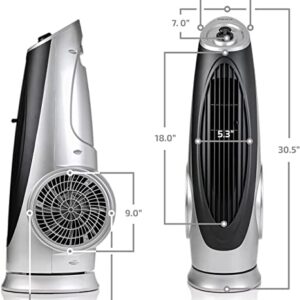 Ovente Portable Electric 30.4 Inch 90° Oscillating Tower Fan with 3 Speeds controlled by Manual Analog Knob with Low-Noise Technology Cool Air Breeze, Indoor, Bedroom, Home, Office, Silver TF87S