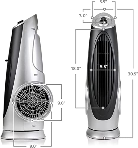 Ovente Portable Electric 30.4 Inch 90° Oscillating Tower Fan with 3 Speeds controlled by Manual Analog Knob with Low-Noise Technology Cool Air Breeze, Indoor, Bedroom, Home, Office, Silver TF87S