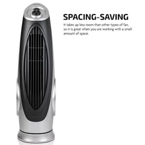 Ovente Portable Electric 30.4 Inch 90° Oscillating Tower Fan with 3 Speeds controlled by Manual Analog Knob with Low-Noise Technology Cool Air Breeze, Indoor, Bedroom, Home, Office, Silver TF87S