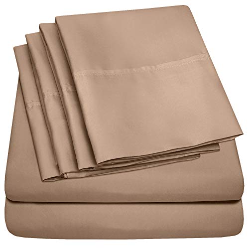 Sweet Home Collection 6 Piece 1500 Supreme Collection Brushed Microfiber Deep Pocket Sheet Set-2 Extra Pillow Cases, Great Value, Rv Short Queen, Taupe