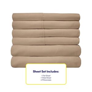 Sweet Home Collection 6 Piece 1500 Supreme Collection Brushed Microfiber Deep Pocket Sheet Set-2 Extra Pillow Cases, Great Value, Rv Short Queen, Taupe