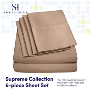 Sweet Home Collection 6 Piece 1500 Supreme Collection Brushed Microfiber Deep Pocket Sheet Set-2 Extra Pillow Cases, Great Value, Rv Short Queen, Taupe