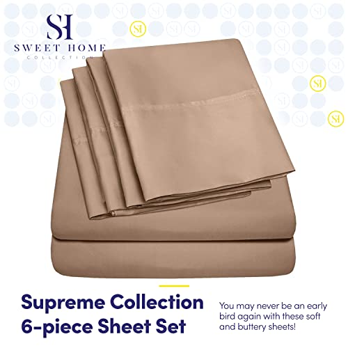 Sweet Home Collection 6 Piece 1500 Supreme Collection Brushed Microfiber Deep Pocket Sheet Set-2 Extra Pillow Cases, Great Value, Rv Short Queen, Taupe