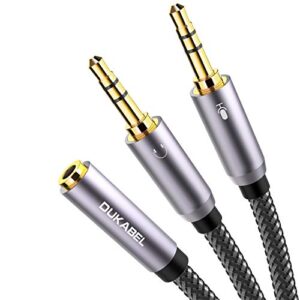 headset splitter cable, dukabel gold-plated & strong braided y splitter audio cable separate microphone headphone port gaming headset splitter pc earphone adapter voip phone -topseries (12inch / 30cm)