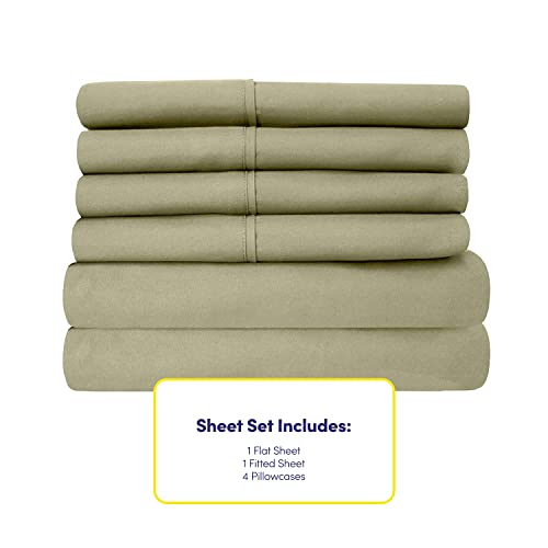 Sweet Home Collection 6 Piece 1500 Supreme Collection Brushed Microfiber Deep Pocket Sheet Set-2 Extra Pillow Cases, Great Value, Rv Short Queen, Sage