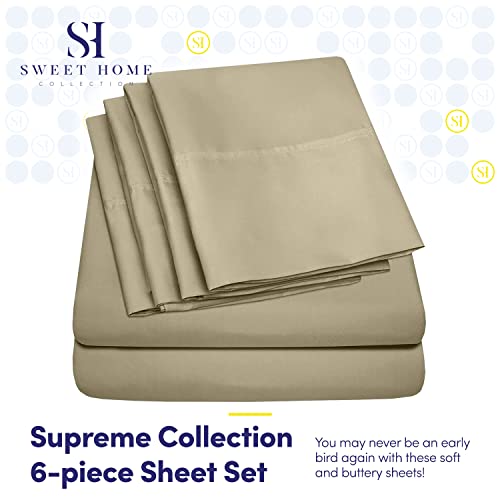 Sweet Home Collection 6 Piece 1500 Supreme Collection Brushed Microfiber Deep Pocket Sheet Set-2 Extra Pillow Cases, Great Value, Rv Short Queen, Sage