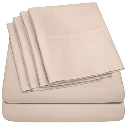 Sweet Home Collection 6 Piece 1500 Supreme Collection Brushed Microfiber Deep Pocket Sheet Set-2 Extra Pillow Cases, Great Value, Rv Short Queen, Beige