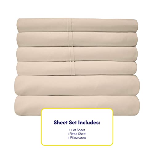 Sweet Home Collection 6 Piece 1500 Supreme Collection Brushed Microfiber Deep Pocket Sheet Set-2 Extra Pillow Cases, Great Value, Rv Short Queen, Beige