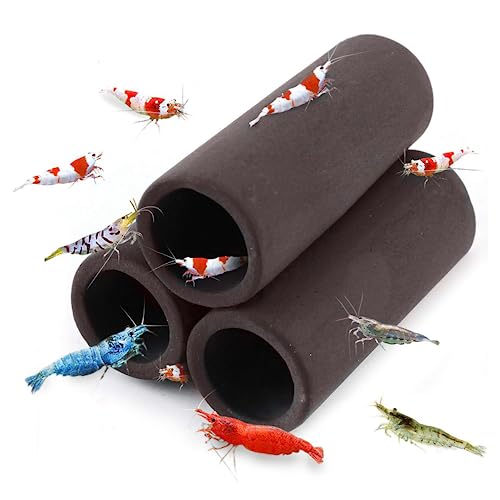 SunGrow Betta & Shrimp Ceramic Shelters, 2.8 x 1.8 x 0.6 Inches, Small Reptile & Lizard Hiding Cave Connected Tubes, Aquarium Decor