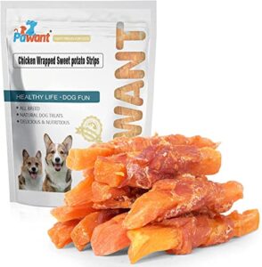 pawant dog treats chicken wrapped sweet potato dog treats, puppy training snacks, rawhide free treats 1lb/454g