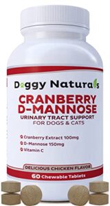 cranberry d-mannose for dogs and cats urinary tract infection support prevents and eliminates uti, bladder infection kidney support, antioxidant (single strength tablet, 60 count)