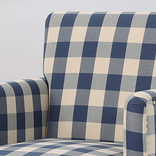 Christopher Knight Home Evete Tufted Fabric Club Chair, Blue Checkerboard, Dark Brown, 32D x 28.75W x 34.5H in