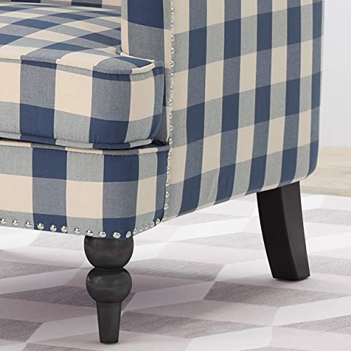 Christopher Knight Home Evete Tufted Fabric Club Chair, Blue Checkerboard, Dark Brown, 32D x 28.75W x 34.5H in