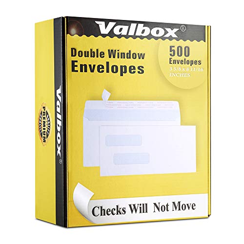 ValBox 500 Count #8 Double Window Envelopes 3 5/8" x 8 11/16" Self Seal Double Window Security Check Envelopes- Security Tint Pattern Designed for Home Office Secure Mailing