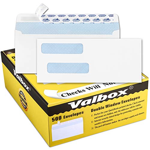 ValBox 500 Count #8 Double Window Envelopes 3 5/8" x 8 11/16" Self Seal Double Window Security Check Envelopes- Security Tint Pattern Designed for Home Office Secure Mailing