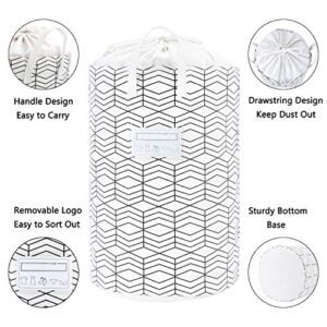 23.6" Large Foldable Laundry Basket Collapsible Clothes Hamper Drawstring Waterproof Laundry Hamper Round Cotton Linen Storage Baskets Home Organizer(Black and White Grids)