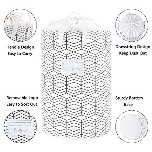 23.6" Large Foldable Laundry Basket Collapsible Clothes Hamper Drawstring Waterproof Laundry Hamper Round Cotton Linen Storage Baskets Home Organizer(Black and White Grids)