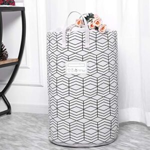 23.6" Large Foldable Laundry Basket Collapsible Clothes Hamper Drawstring Waterproof Laundry Hamper Round Cotton Linen Storage Baskets Home Organizer(Black and White Grids)