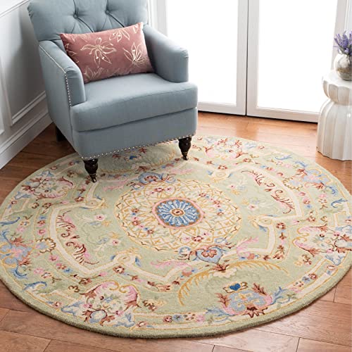 SAFAVIEH Savonnerie Collection Area Rug - 9' x 12', Sage & Blue, Handmade Traditional European Wool, Ideal for High Traffic Areas in Living Room, Bedroom (SAV120W)