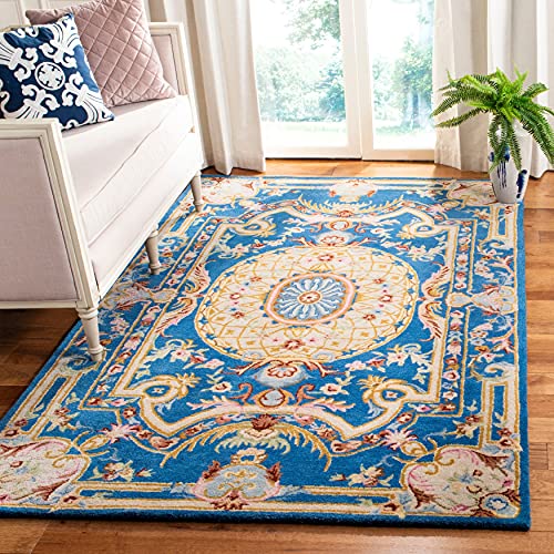 SAFAVIEH Savonnerie Collection Area Rug - 9' x 12', Sage & Blue, Handmade Traditional European Wool, Ideal for High Traffic Areas in Living Room, Bedroom (SAV120W)