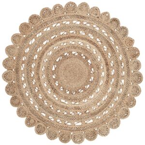 SAFAVIEH Natural Fiber Collection Area Rug - 5' Round, Natural, Handmade Boho Charm Braided Jute, Ideal for High Traffic Areas in Living Room, Bedroom (NF805B)