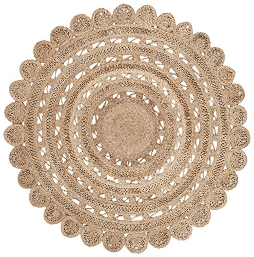 SAFAVIEH Natural Fiber Collection Area Rug - 5' Round, Natural, Handmade Boho Charm Braided Jute, Ideal for High Traffic Areas in Living Room, Bedroom (NF805B)