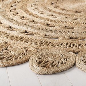 SAFAVIEH Natural Fiber Collection Area Rug - 5' Round, Natural, Handmade Boho Charm Braided Jute, Ideal for High Traffic Areas in Living Room, Bedroom (NF805B)