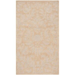 safavieh total performance collection accent rug - 3' x 5', ivory, hand-hooked damask, non-shedding & easy care, ideal for high traffic areas in entryway, living room, bedroom (tlp714f)