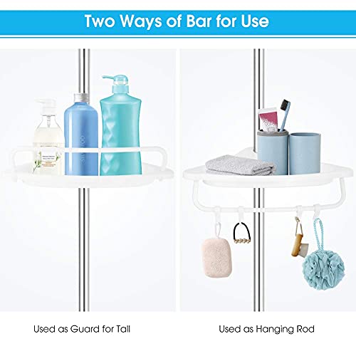 Corner Shower Caddy, Shower Caddy Tension Pole Storage Shelves, Stainless Steel Rod, Adjustable Bathroom Shower Caddy for Shampoo Soap Tower, White