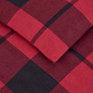 Amazon Basics Everyday Flannel Duvet Cover and 1 Pillow Sham Set - Twin or Twin XL, Red Plaid