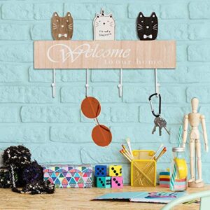 EXCELLO GLOBAL PRODUCTS Wall Mounted Cat Themed 16 in Coat Rack with 4 Hanging Hooks