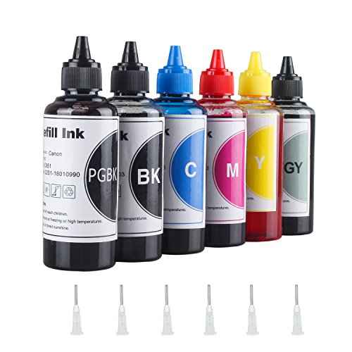 Printer Refill Ink Dye Bottles Kit for Refillable Cartridges and CISS, for PIXMA MG7720, MG7520, TS9020, IP8720, MP980, MP990, MG8120, MG8120B