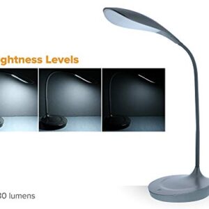 Bostitch Office KT-VLED1502-GRAY Gooseneck LED Desk Lamp with USB Charging Port, Dimmable, Gray